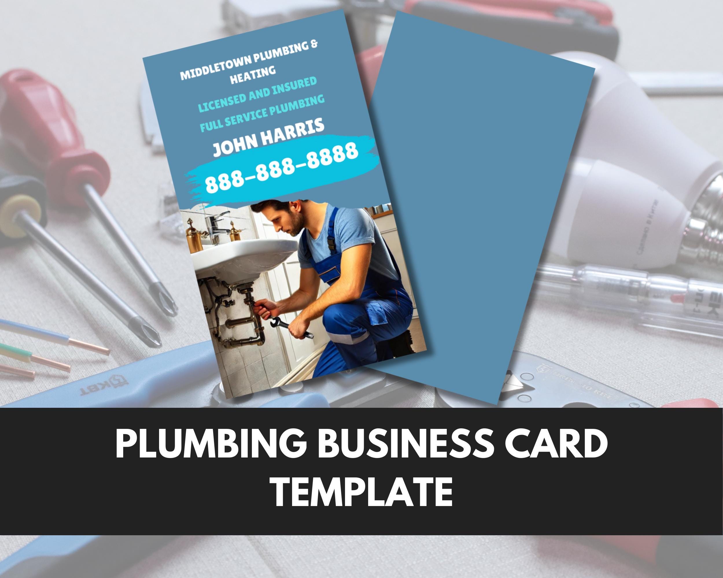 Easy to Edit Plumbing Business Card Template for Canva Instant Download ...