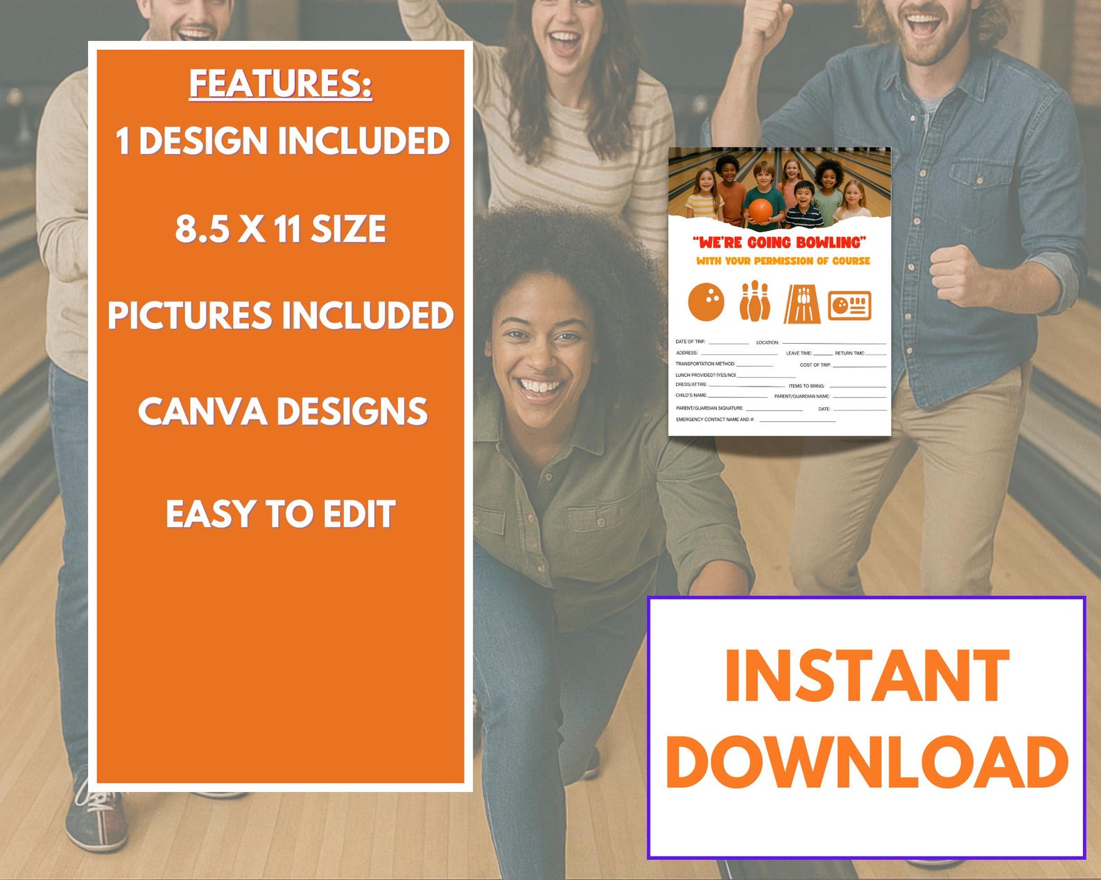 Bowling Field Trip Permission Slip: Daycare Canva Template (digital ...