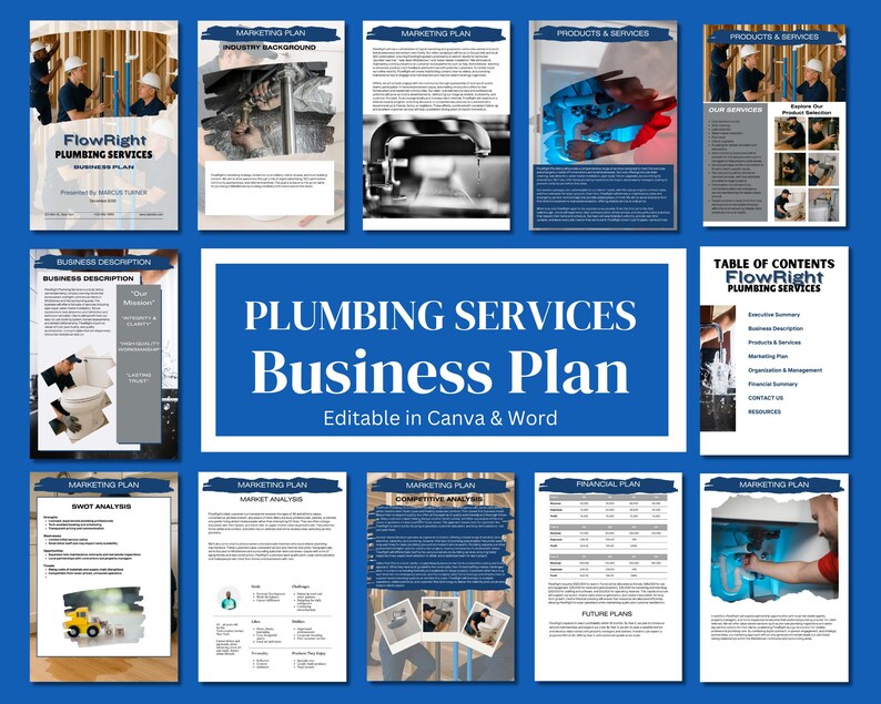 Plumbing Business Plan Template | Editable Canva & Word (instant ...