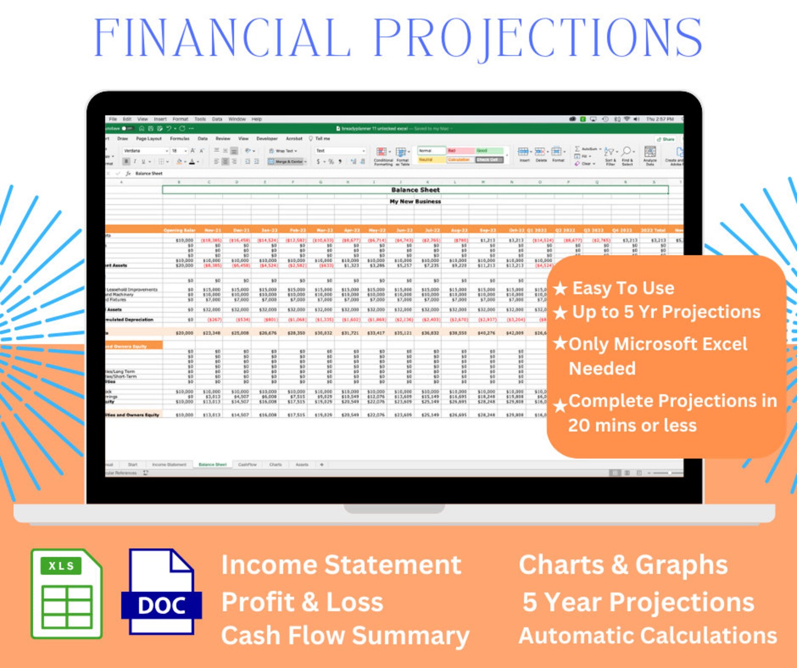 Financial Projections Spreadsheet for Start-up or Existing Business ...