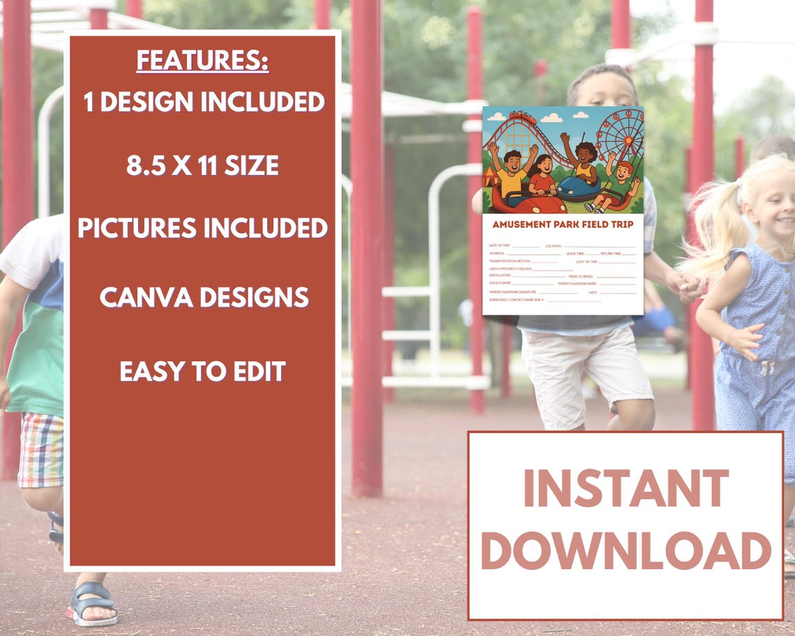 Amusement Park Field Trip Permission Slip Template: Editable Canva ...