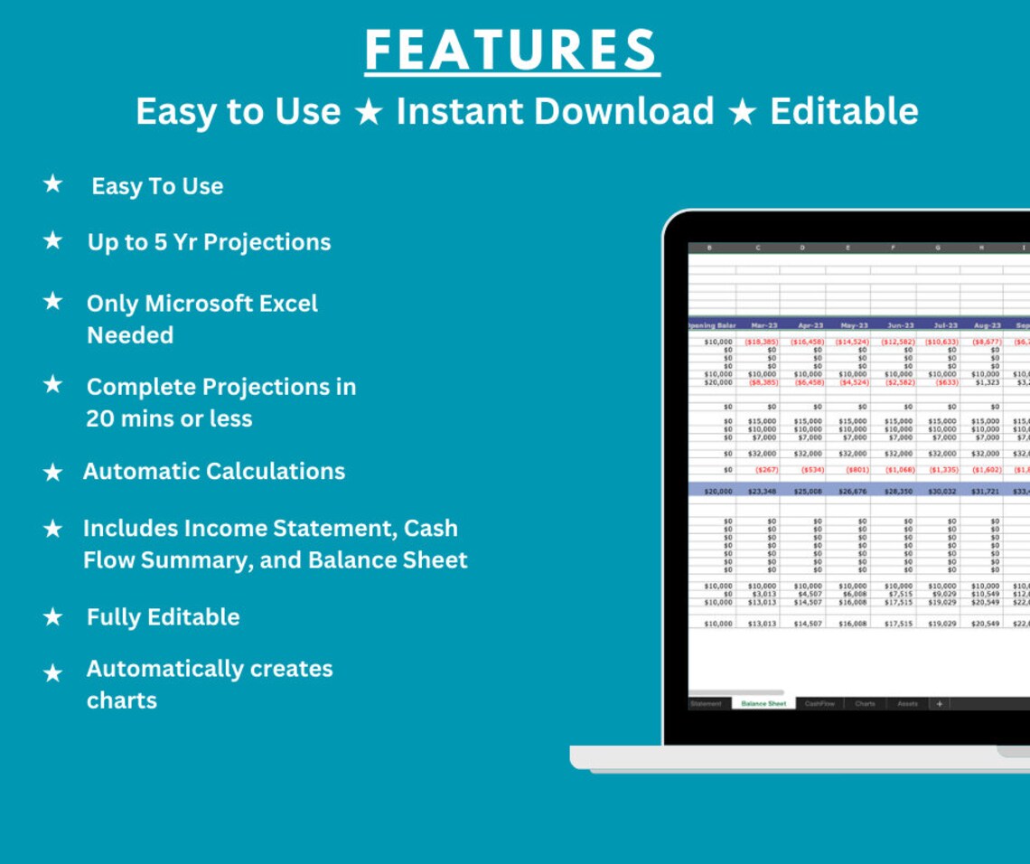 Business Plan Financial Projections Spreadsheet - Microsoft Excel ...