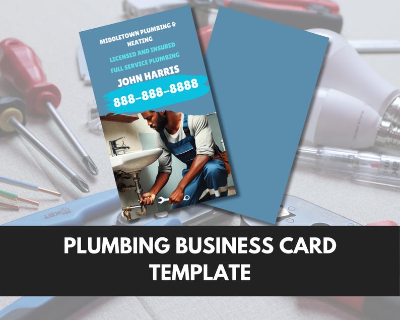 Plumbing Business Card Template, DIY Printable Canva Design (3 X 2.5 ...