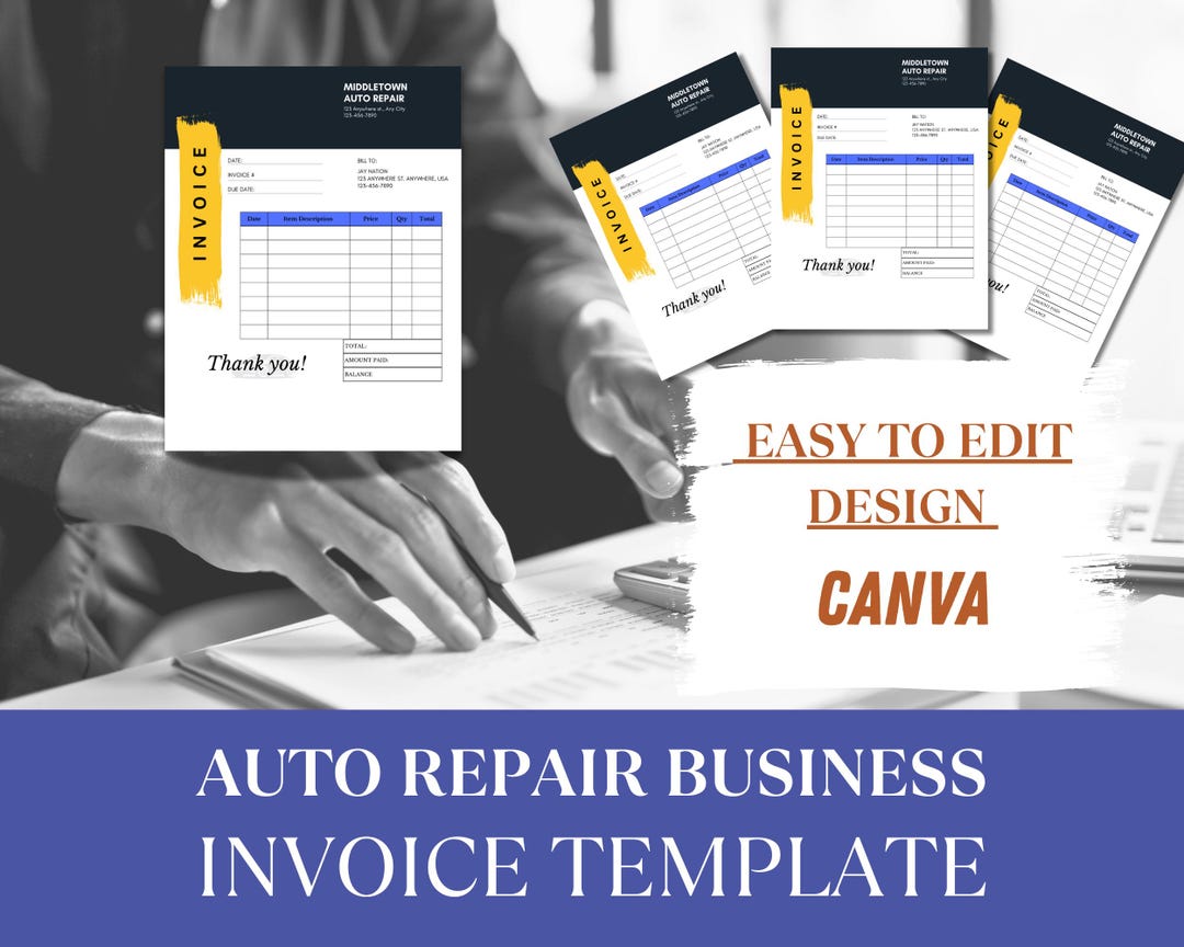 Mechanic Invoice Template: Auto Repair, Editable Canva Form (instant ...
