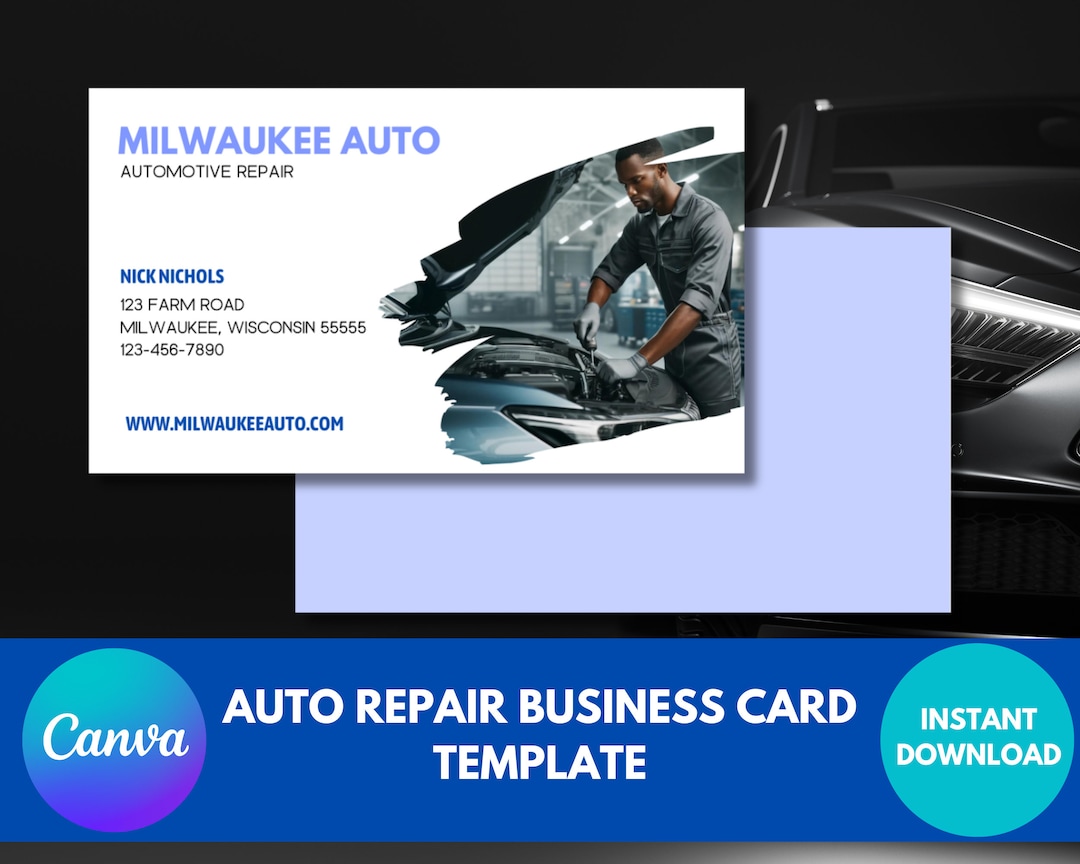 Auto Mechanic Business Card Template Canva Instant Download Car Repair ...