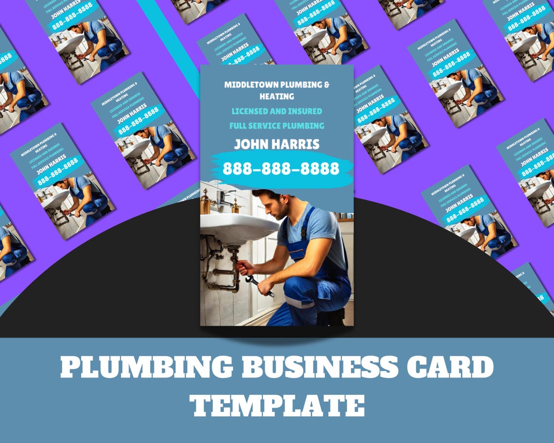 Easy to Edit Plumbing Business Card Template for Canva Instant Download ...