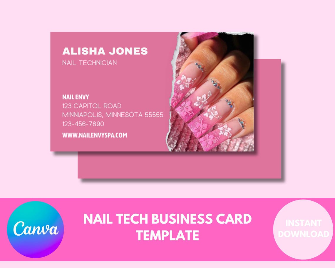 Nail Technician Business Card Template for Canva Instant Download Easy ...