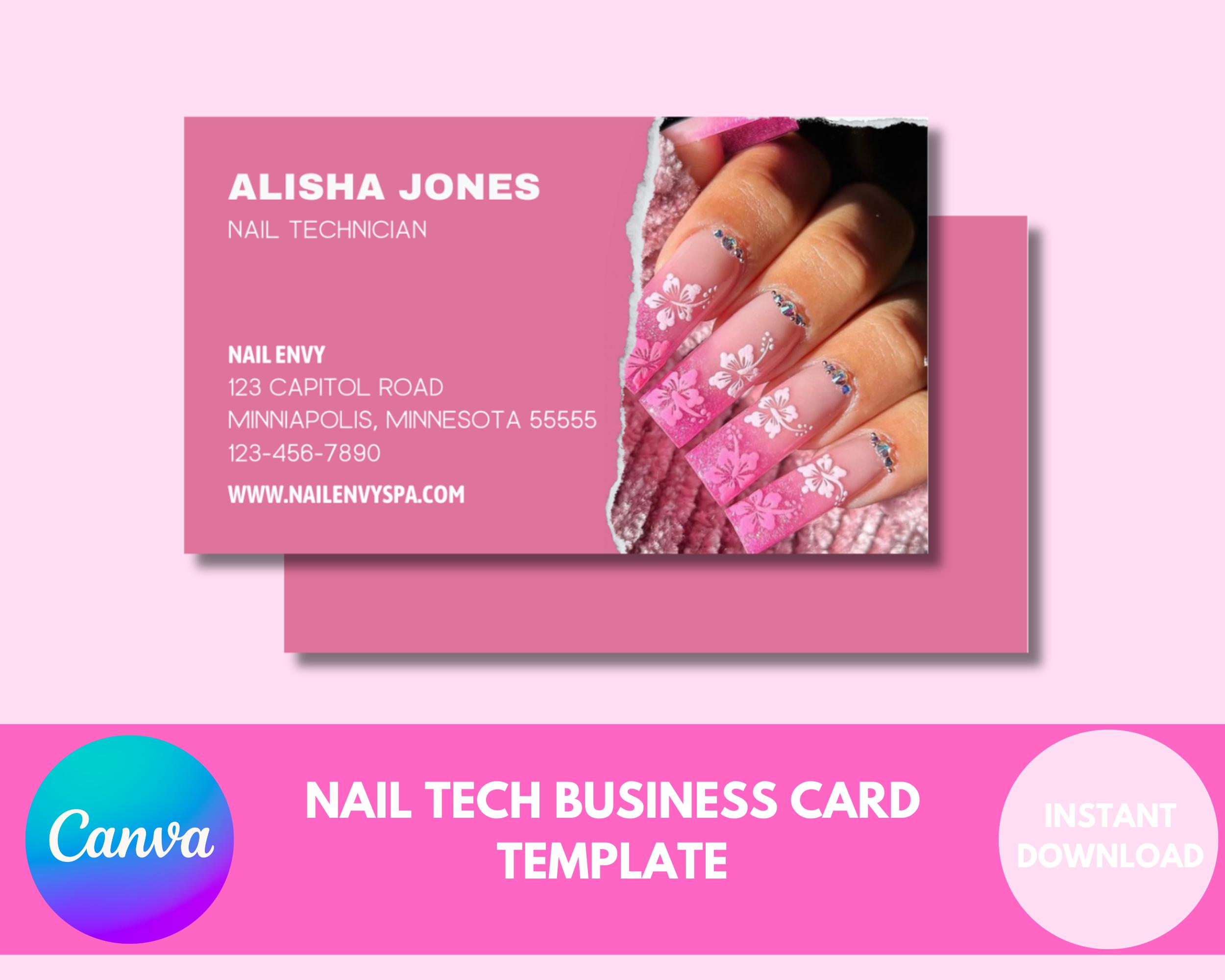 Nail Technician Business Card Template for Canva Instant Download Easy ...