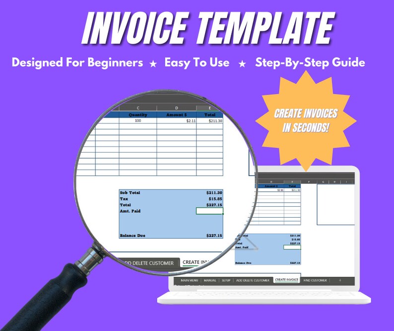 Invoice Template - Invoice Creator - Printable Invoice - Microsoft Excel - Automated Invoices ...