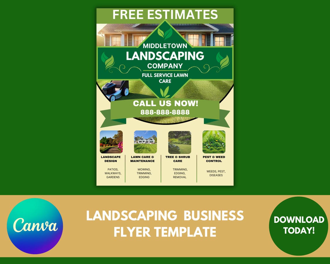 Landscaping Flyer Template for Canva, Instant Download, Easy to Edit ...
