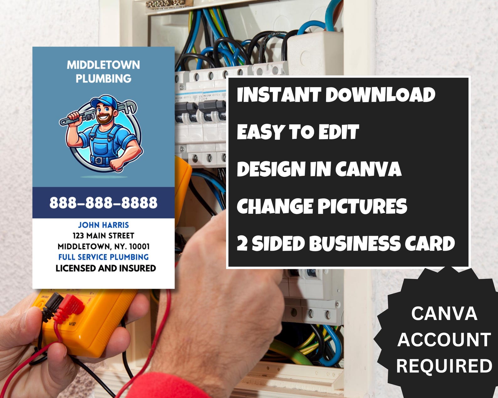 Instant Download Plumbing Business Card Template for Canva 3 X 5 ...