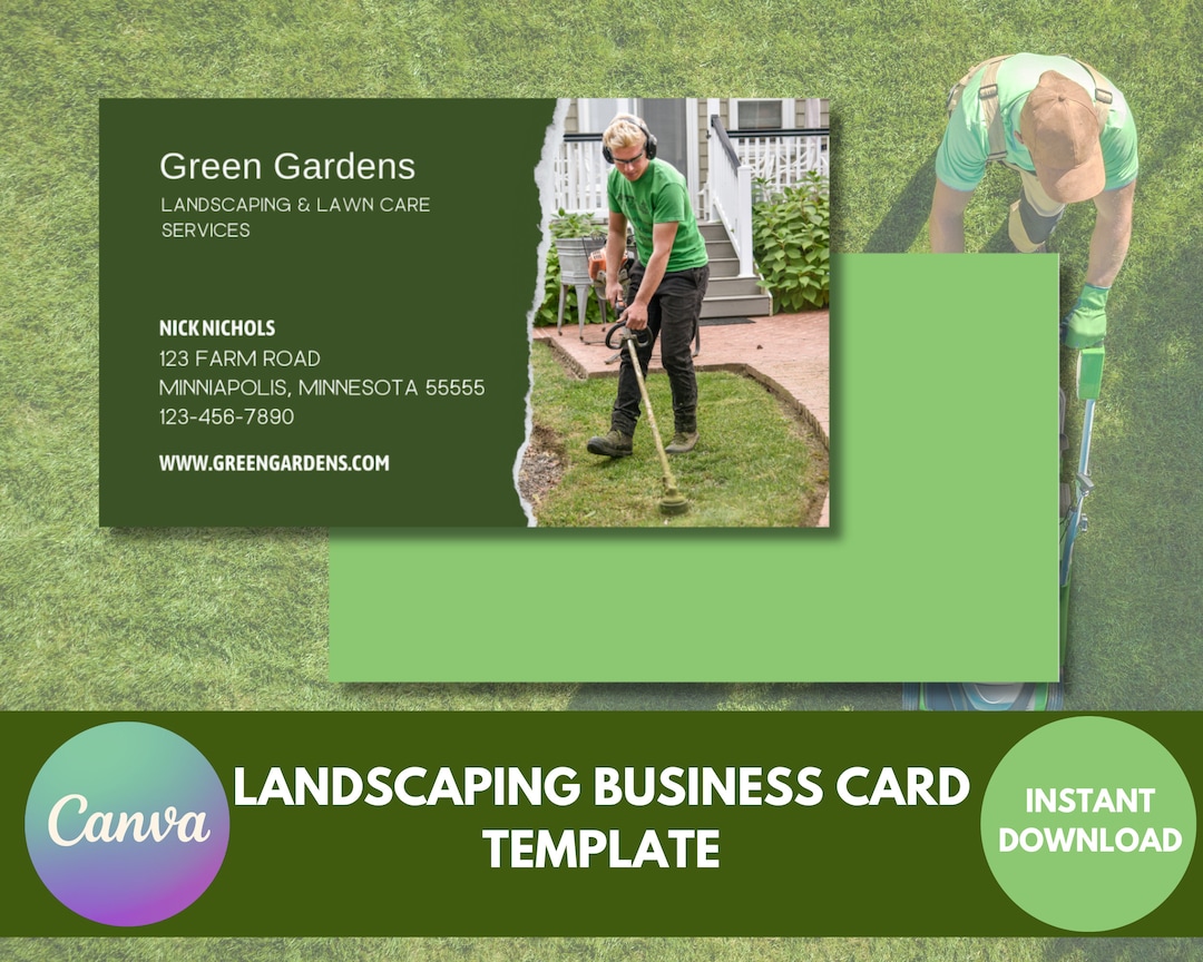 LANDSCAPING Business Card Template Canva Instant Download Lawn Repair ...