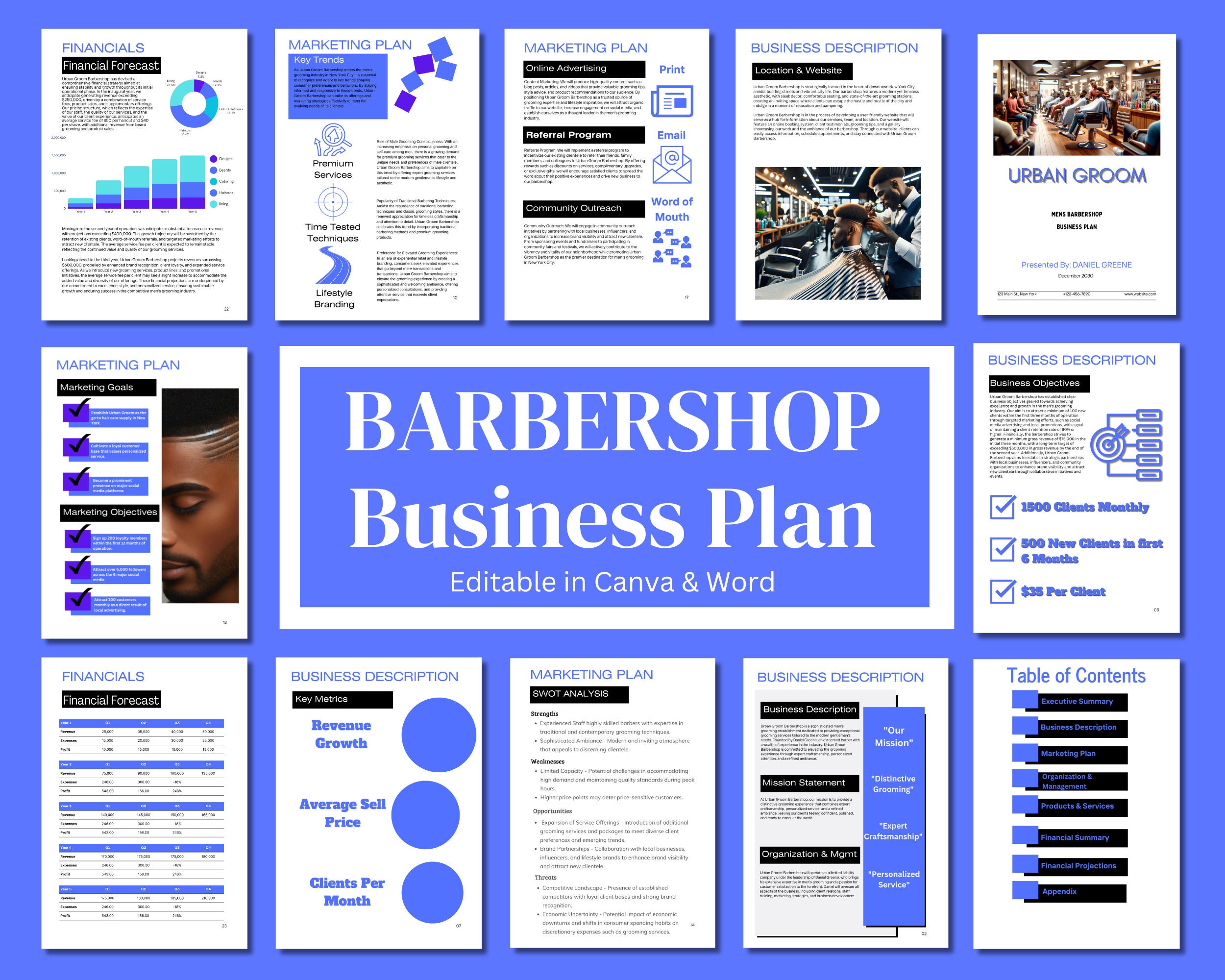 Barbershop Business Plan for Startup Barbershop - Canva Template ...
