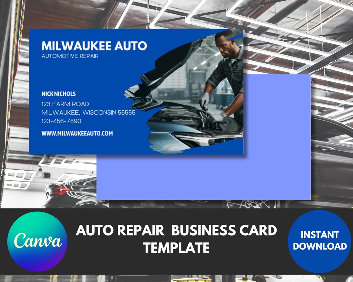 Auto Mechanic Business Card Template Canva Instant Download Auto Repair ...