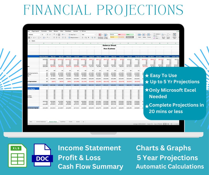 Business Plan Financial Projections Spreadsheet - Microsoft Excel ...