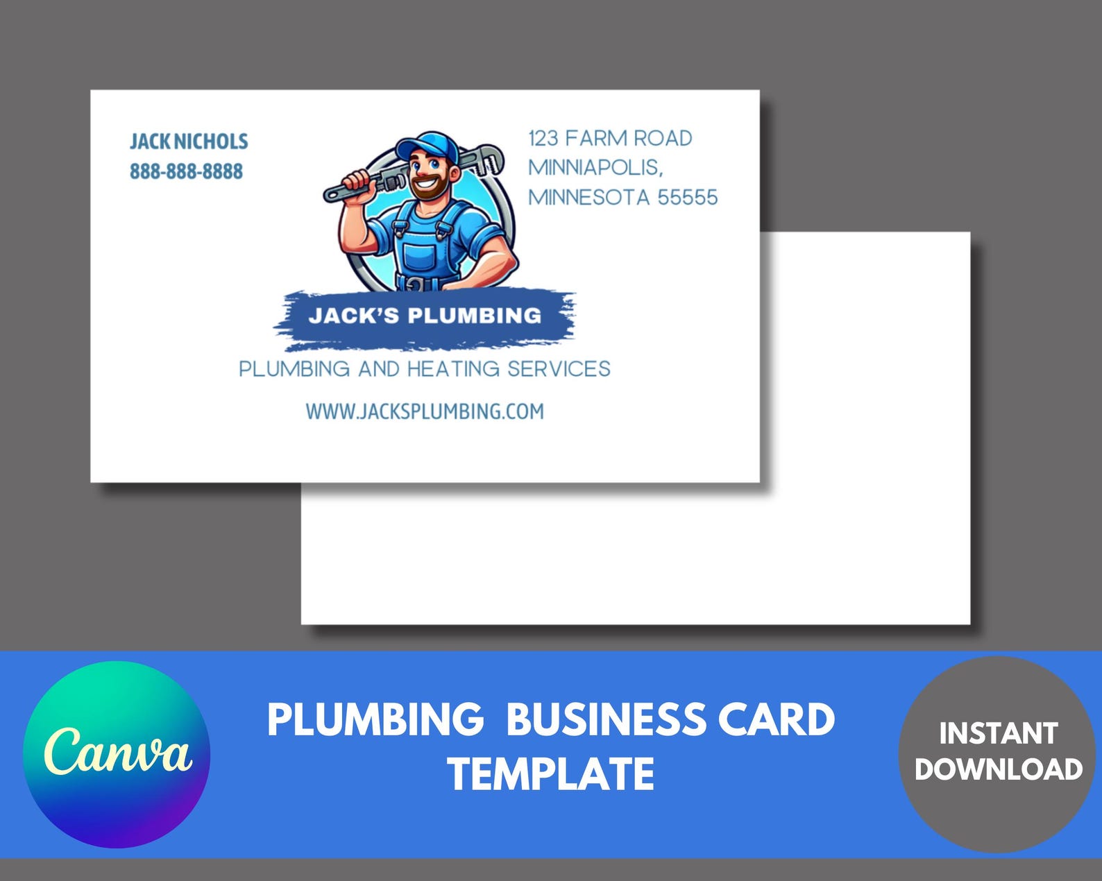 DIY Plumber Business Card Template for Canva 3 X 5 Downloadable ...