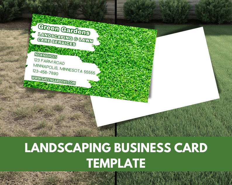 Lawn Care Business Card Template: Green Grass Design (canva Editable ...