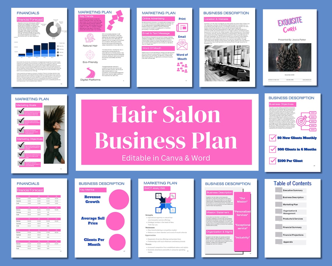 Hair Salon Business Plan - Hair Salon Business Planner - Canva Template ...