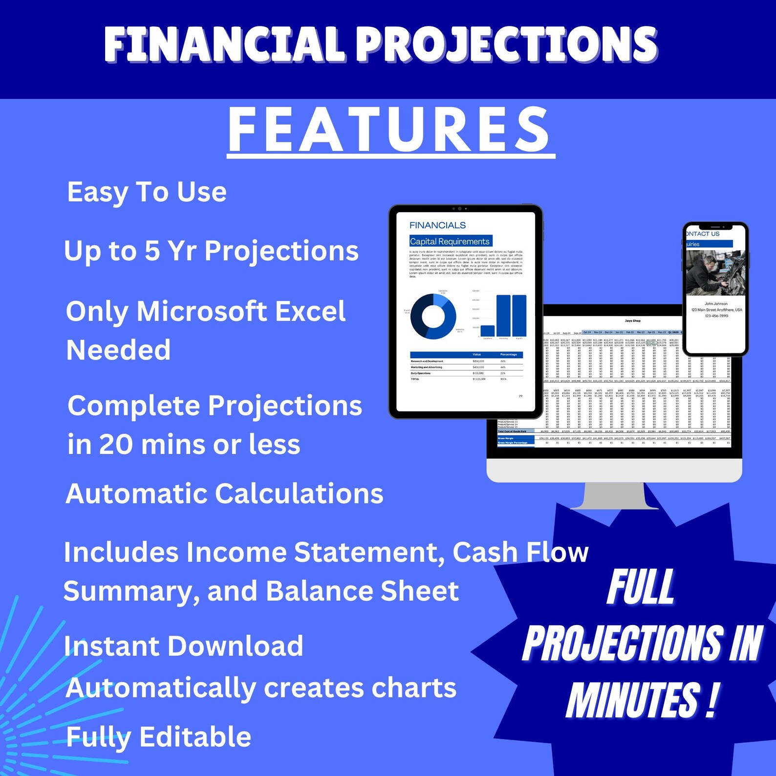 Business Plan Financial Projections Spreadsheet - Template - for ...