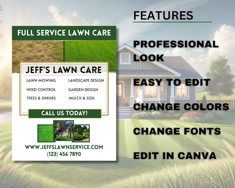 Editable Lawn Care Flyer Canva Template | Landscaping & Garden Service ...
