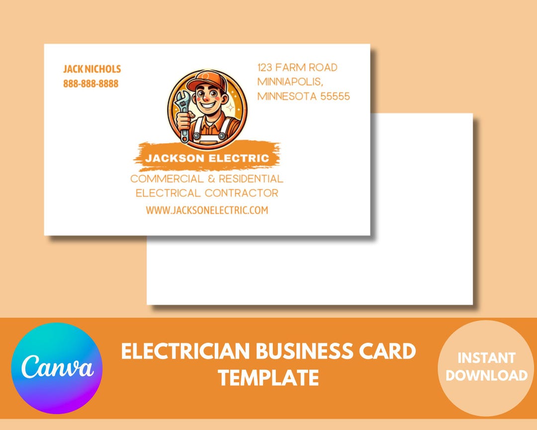 Printable Instant Download Electrician Services Business Card Template ...