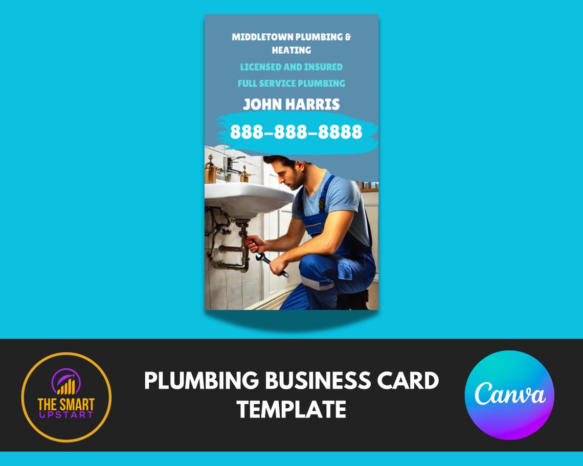 Easy to Edit Plumbing Business Card Template for Canva Instant Download ...