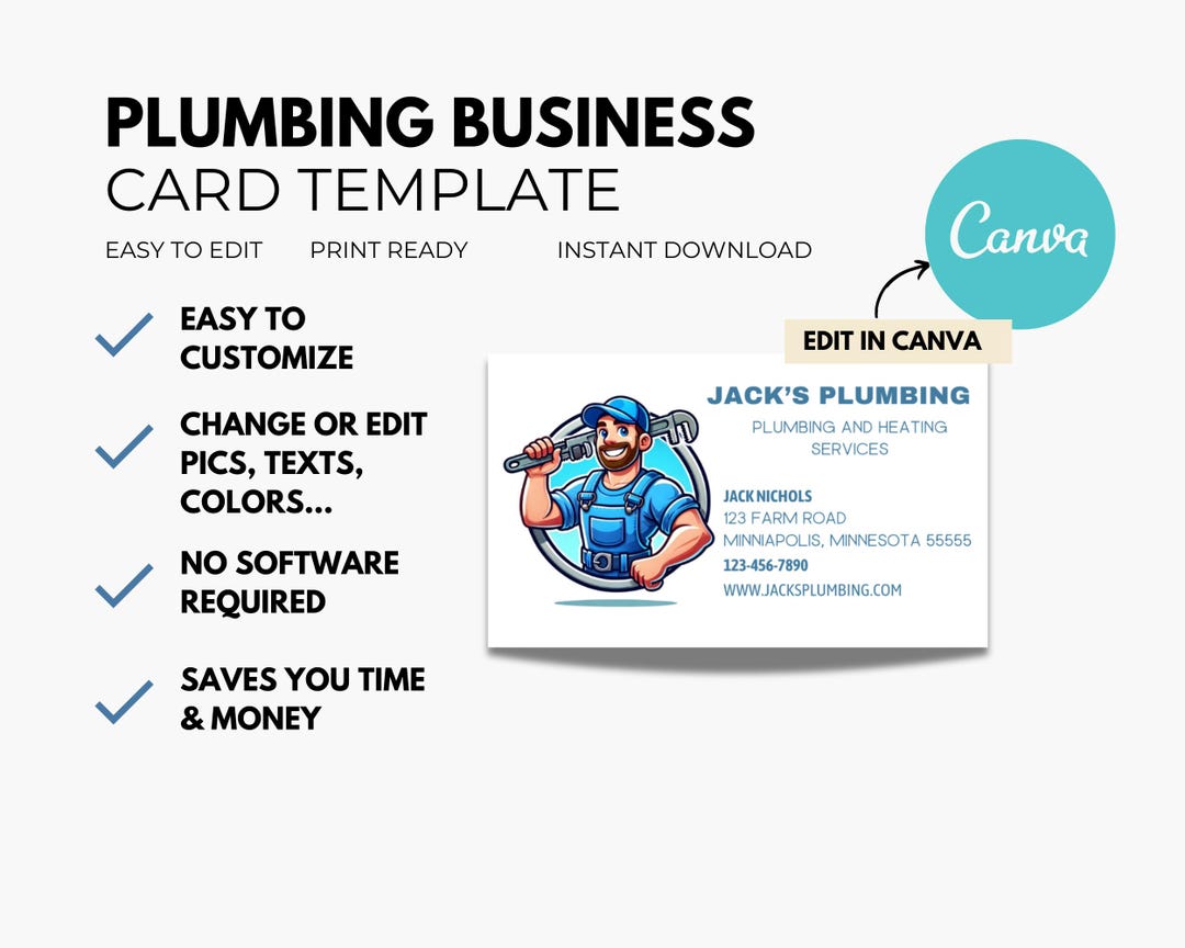 DIY Instant Download Canva Plumbers Business Card Template Water Heater ...
