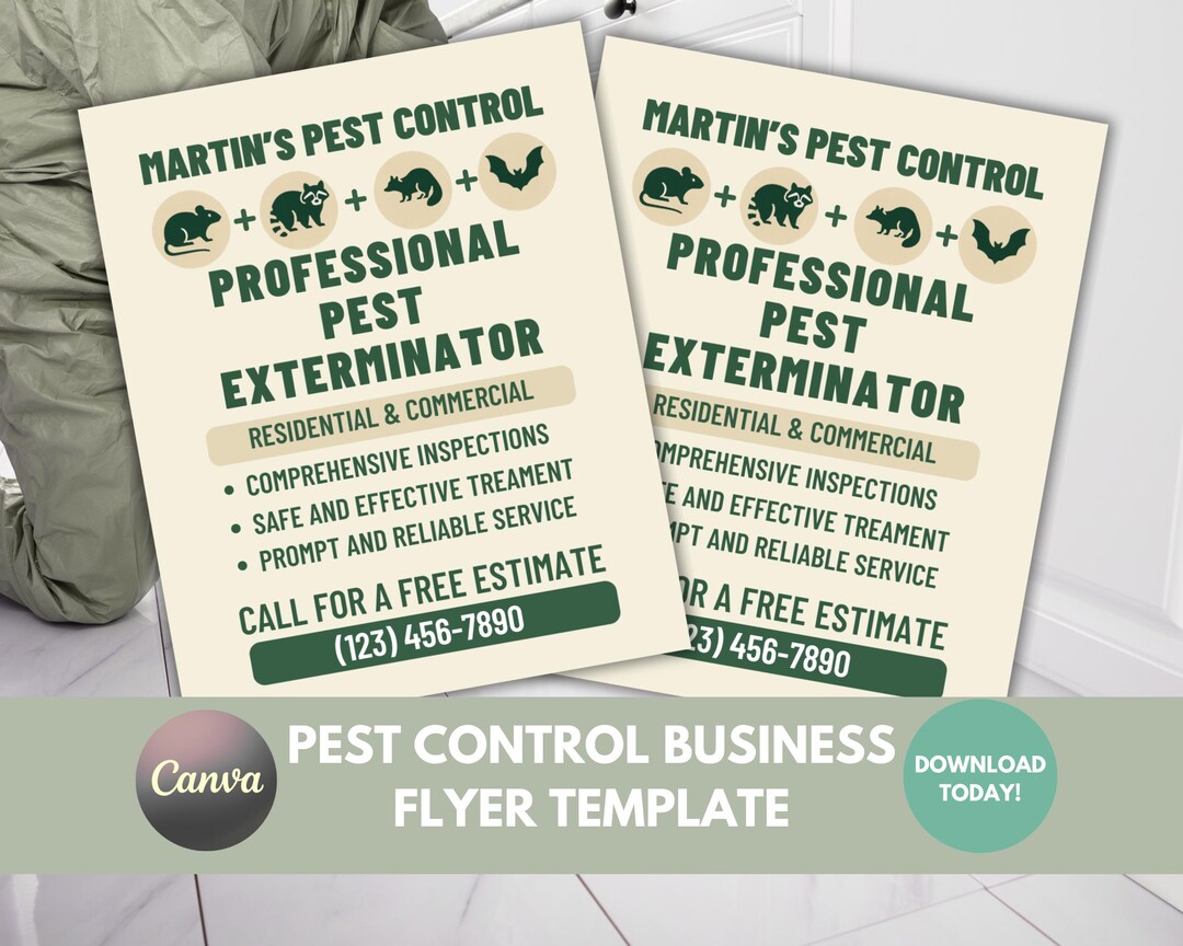 Pest Control Flyer Template: Minimalist Beige & Green Design (8.5x11 In ...