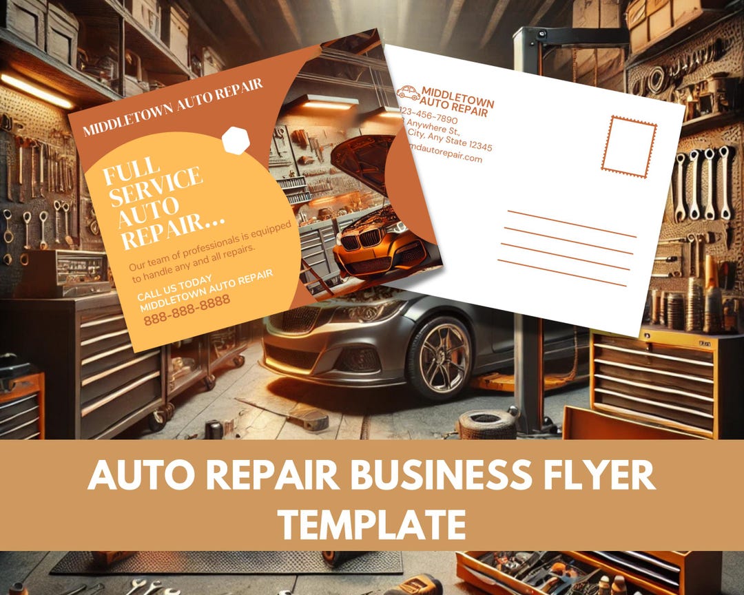 Auto Repair Shop Flyer 5x7 Mailer Postcard Template Editable Canva ...