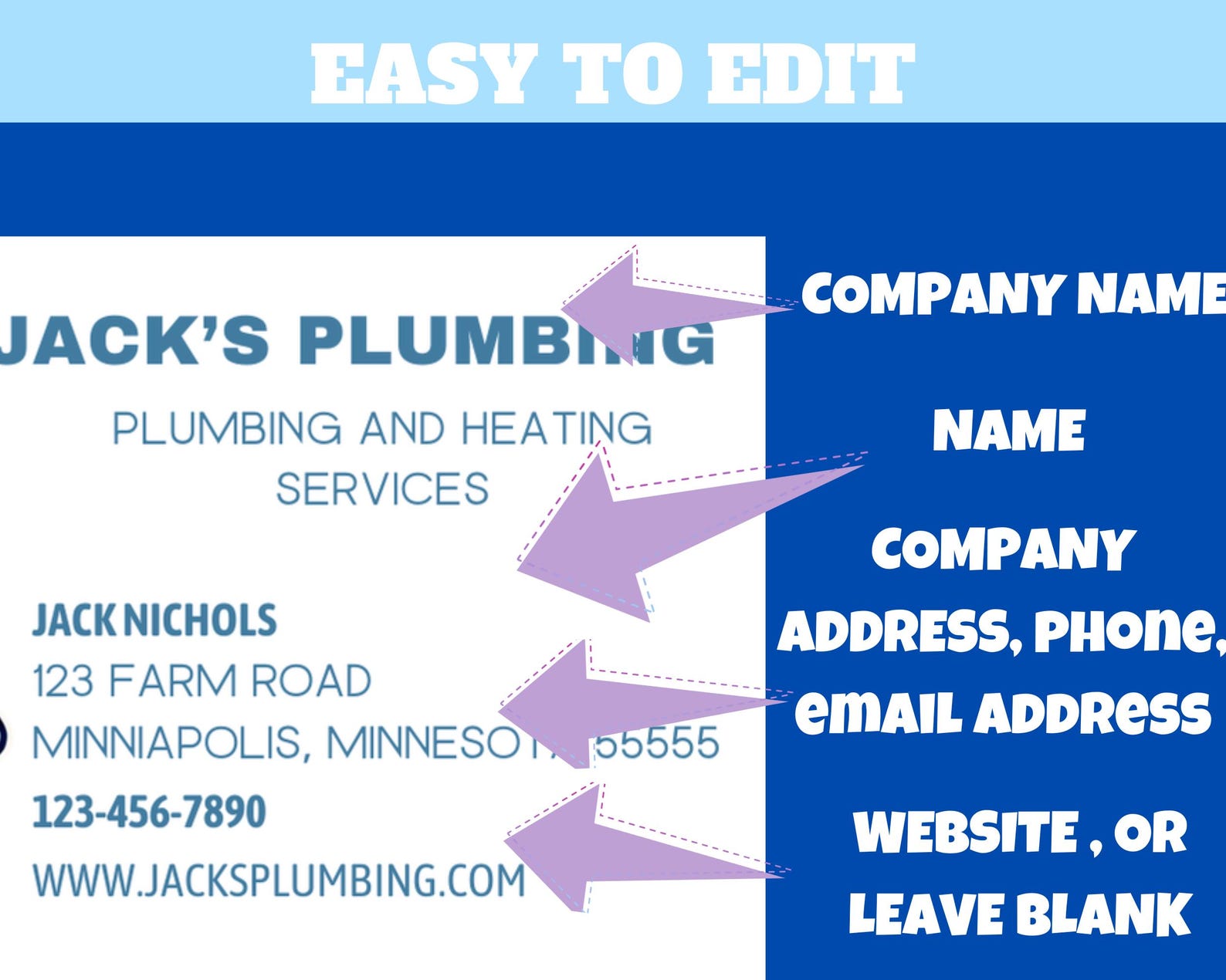 Business Card Template for Plumbing Business Canva Instant Download for ...