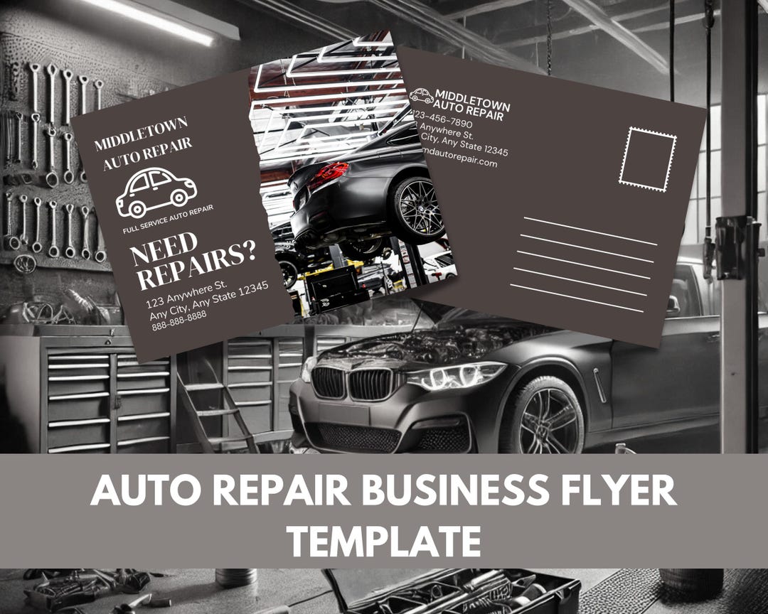 Auto Repair Flyer Template: Brown Mechanic Postcard Design (5x7, Canva ...
