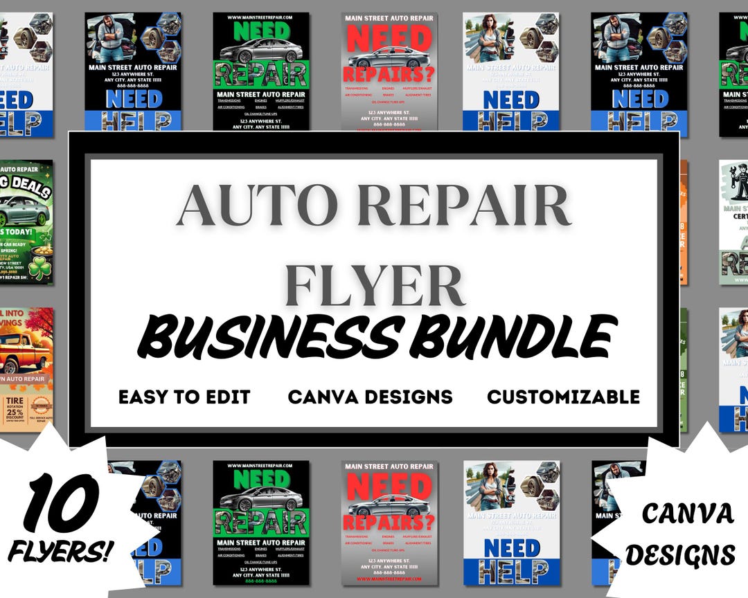 Mechanic Flyer Template Bundle Canva Instant Download, Easy to Edit ...