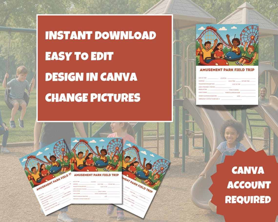 Amusement Park Field Trip Permission Slip Template: Editable Canva ...