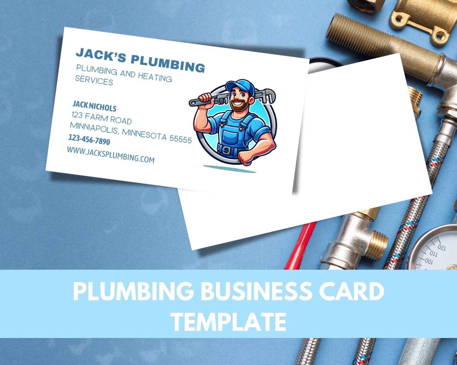 Business Card Template for Plumbing Business Canva Instant Download for ...