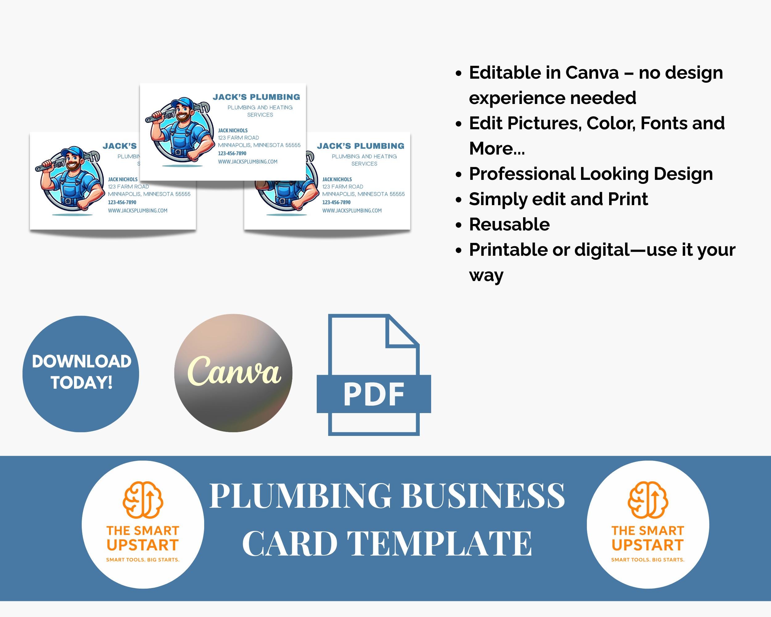 DIY Instant Download Canva Plumbers Business Card Template Water Heater ...