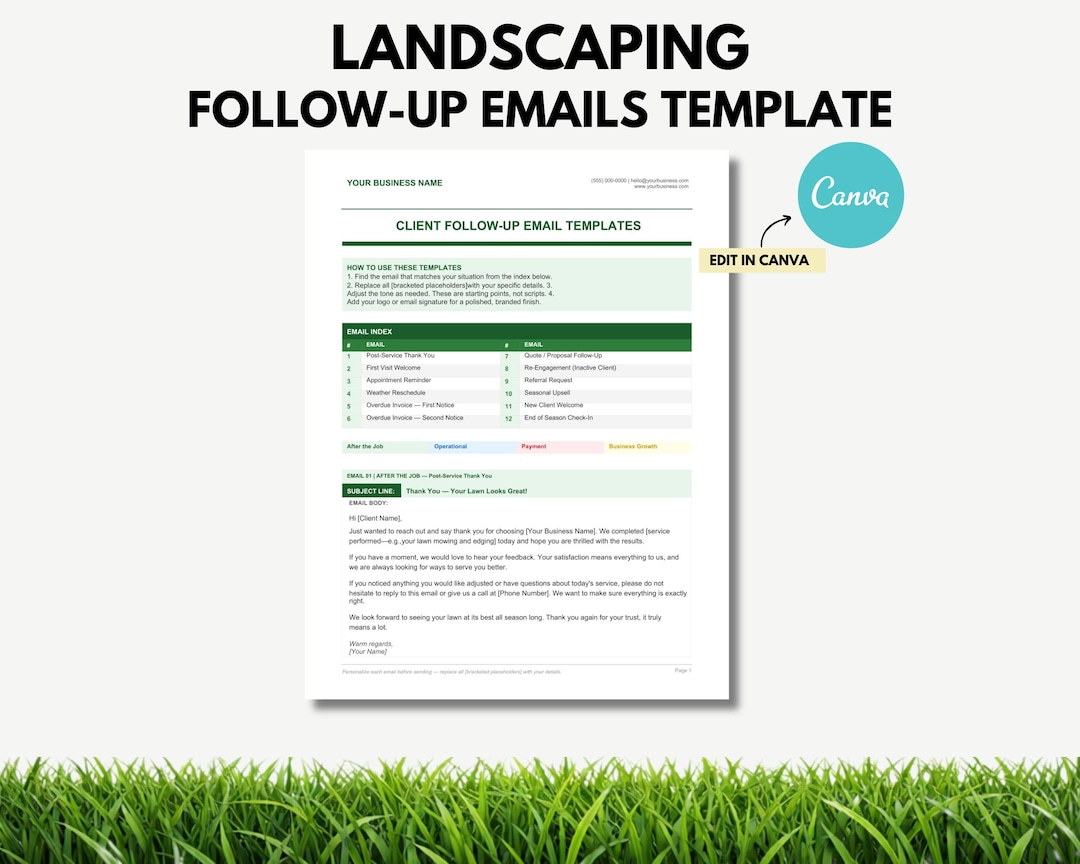 Landscaping Follow up Email Templates Canva, Lawn Care Client Email ...