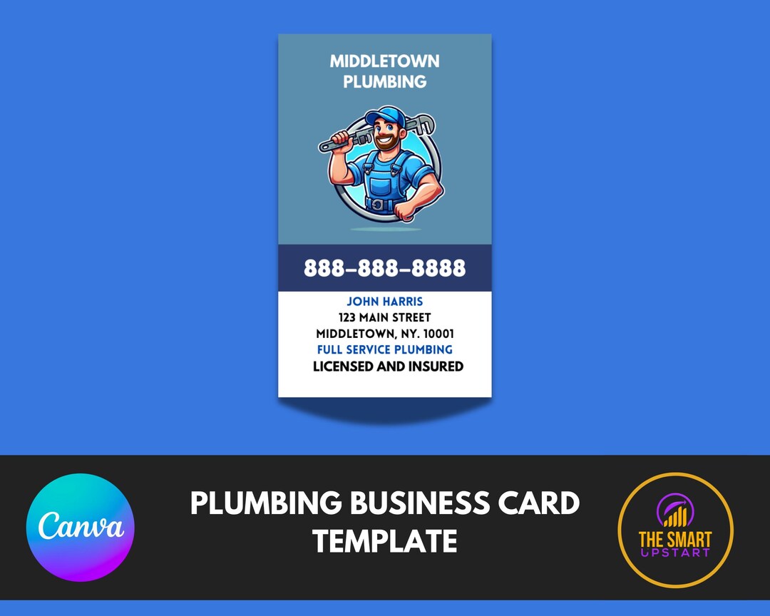 Instant Download Plumbing Business Card Template for Canva 3 X 5 ...