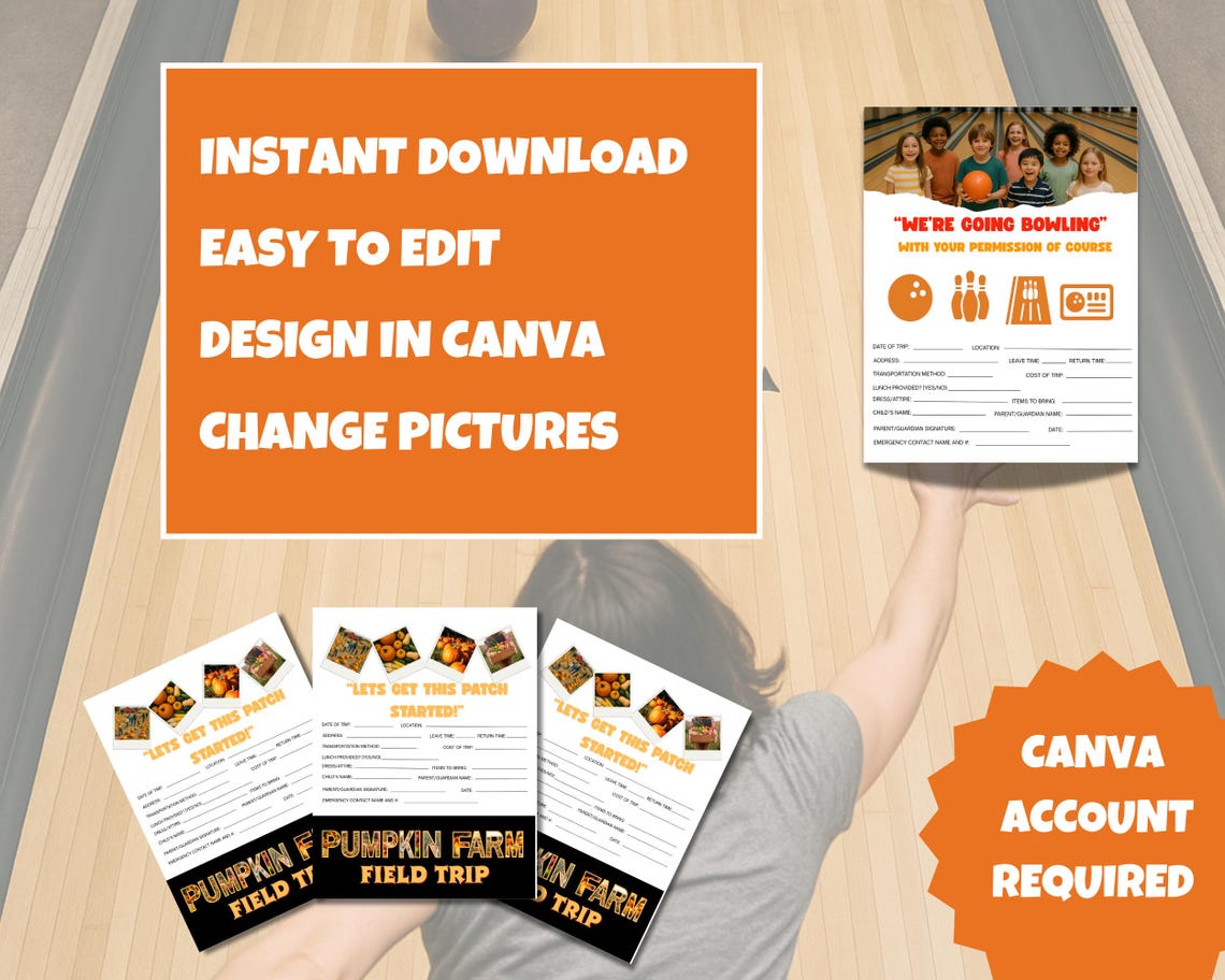 Bowling Field Trip Permission Slip: Daycare Canva Template (digital ...