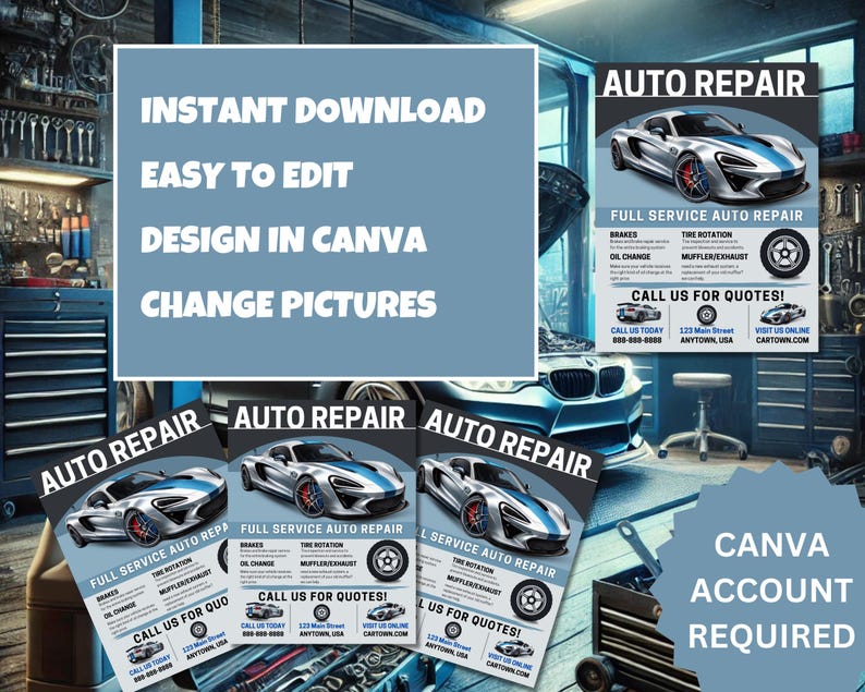 Auto Repair Flyer Template for Canva Auto Repair Business Instant ...