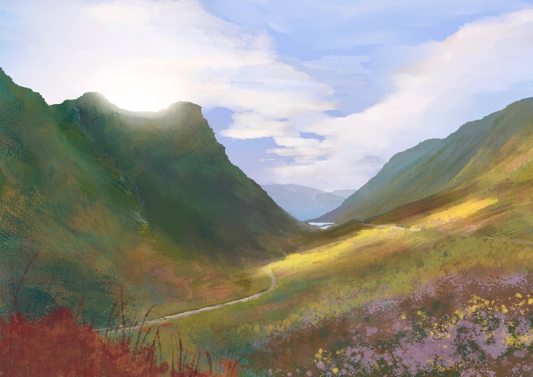 Scottish Highlands - Digital Illustration Art Print - Wall Art - Etsy