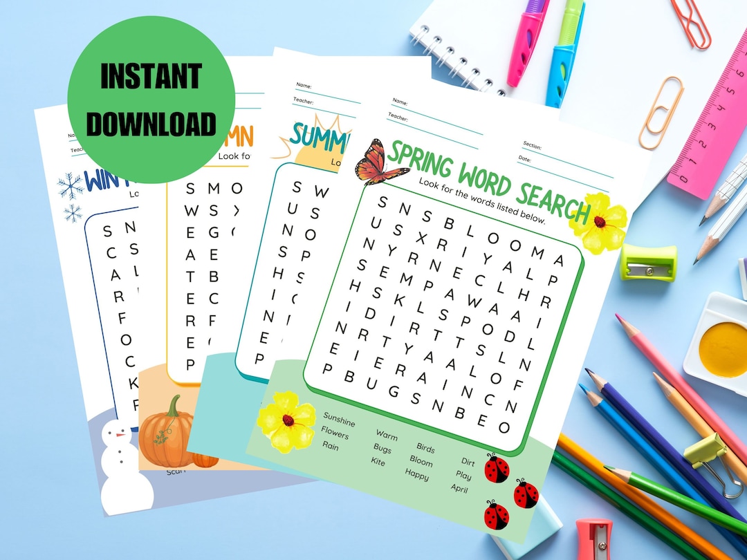 Fun and Educational Kids' Printable Pack 4 Season Word Search - Etsy