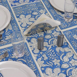 Cerulean Blue Base and White Floral Hand Block Printed Cotton ...