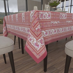 Pink and White Flower Design Hand Block Printed Home Stead Table Cloths ...