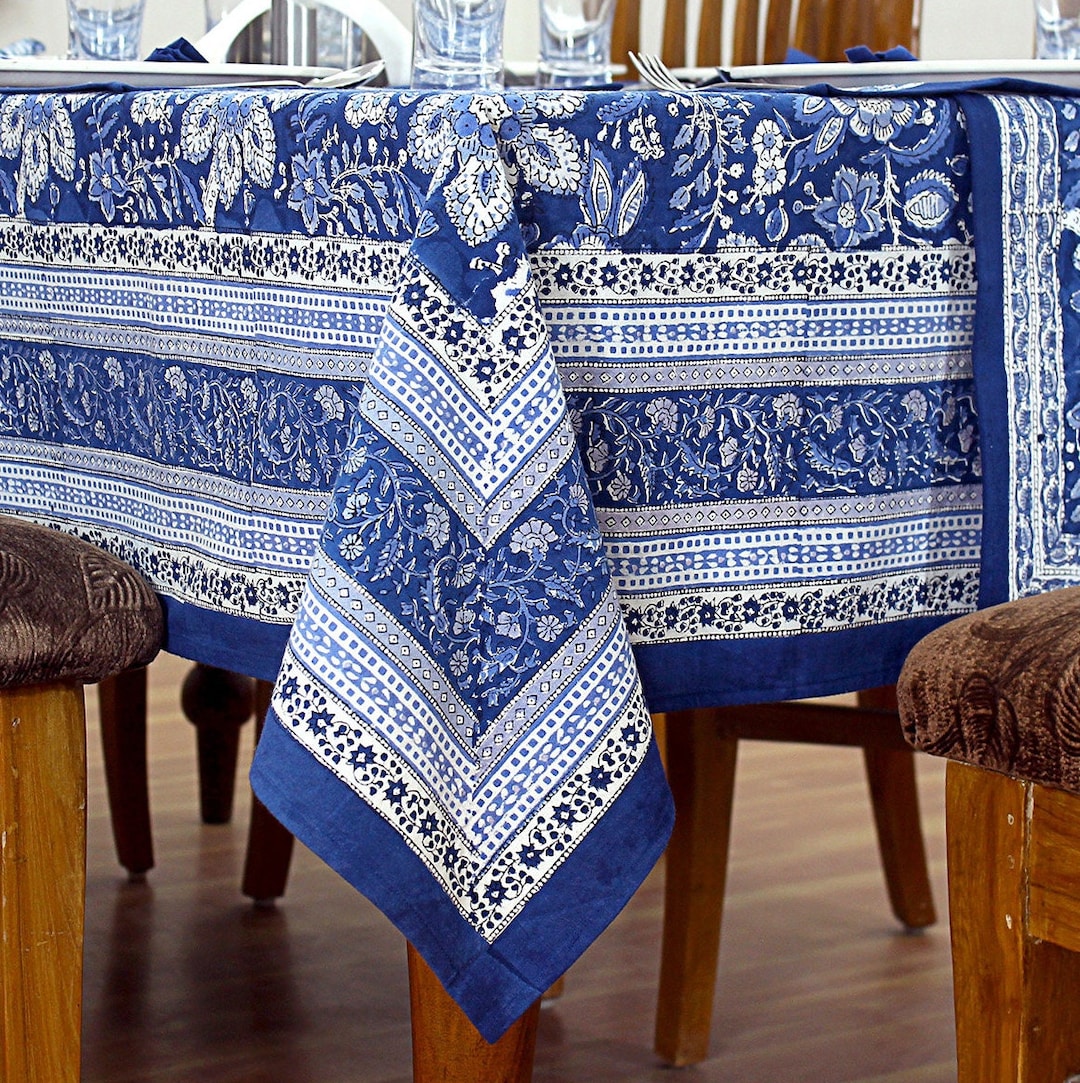 Tealish and White Table Cover Mats, Indian Handmade Table Napkins Set ...