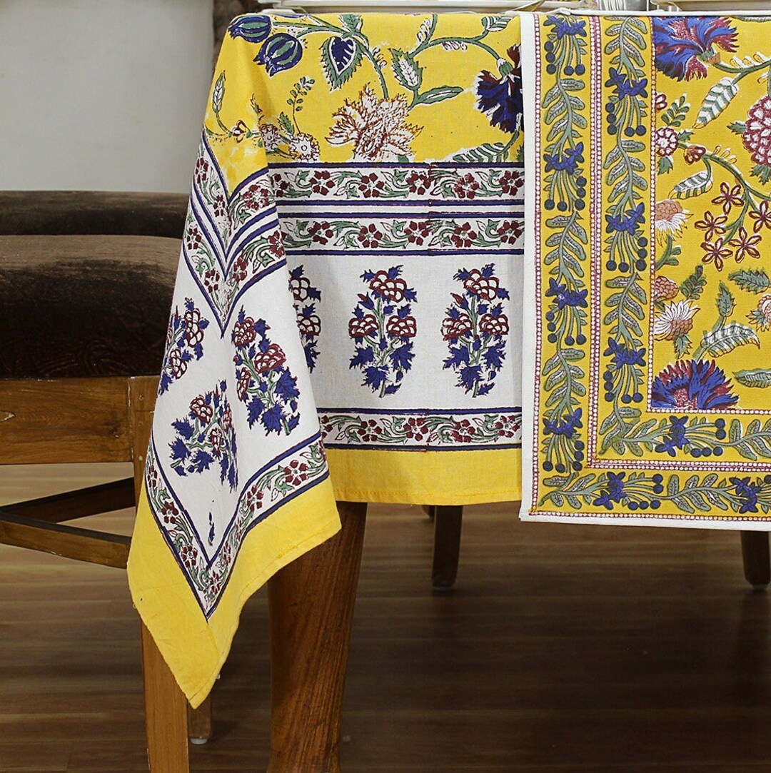 Yellow Dining Table Cloth, Classic Table Cover, Block Printed Napkins ...