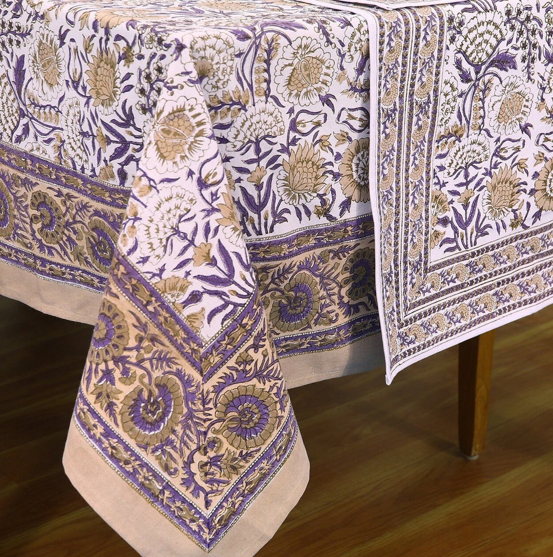 Vanilla Pink and Purple Hand Block Printed Tablecloth Housewarming Gift ...