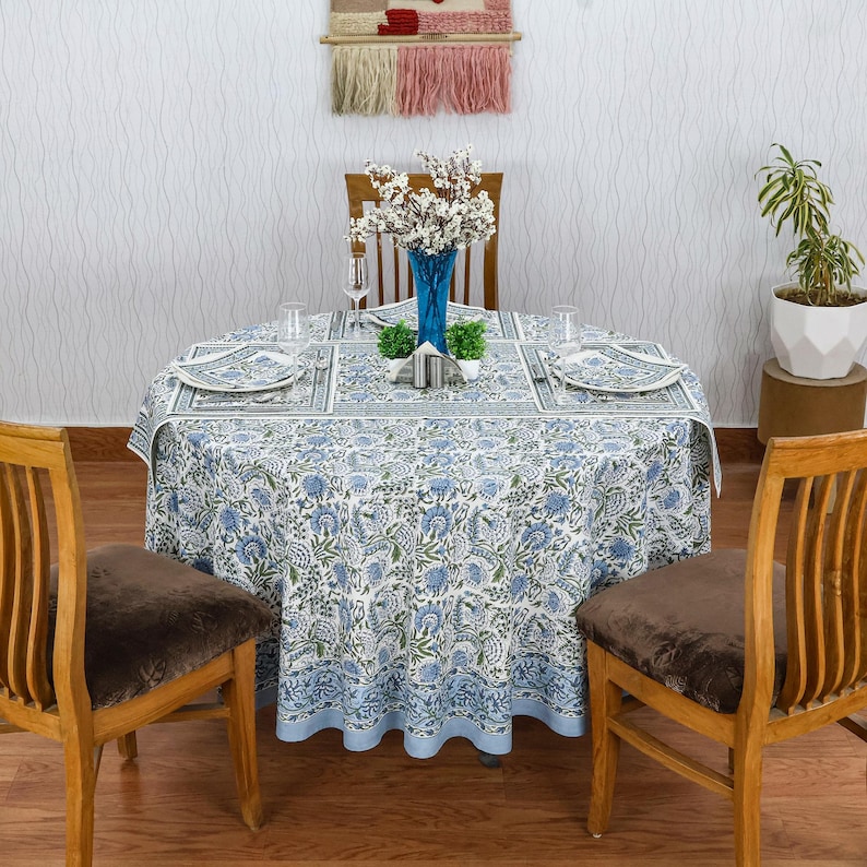 Blue and White Dining Tablecloth, 100% Pure Cotton Table Cover, Wedding ...