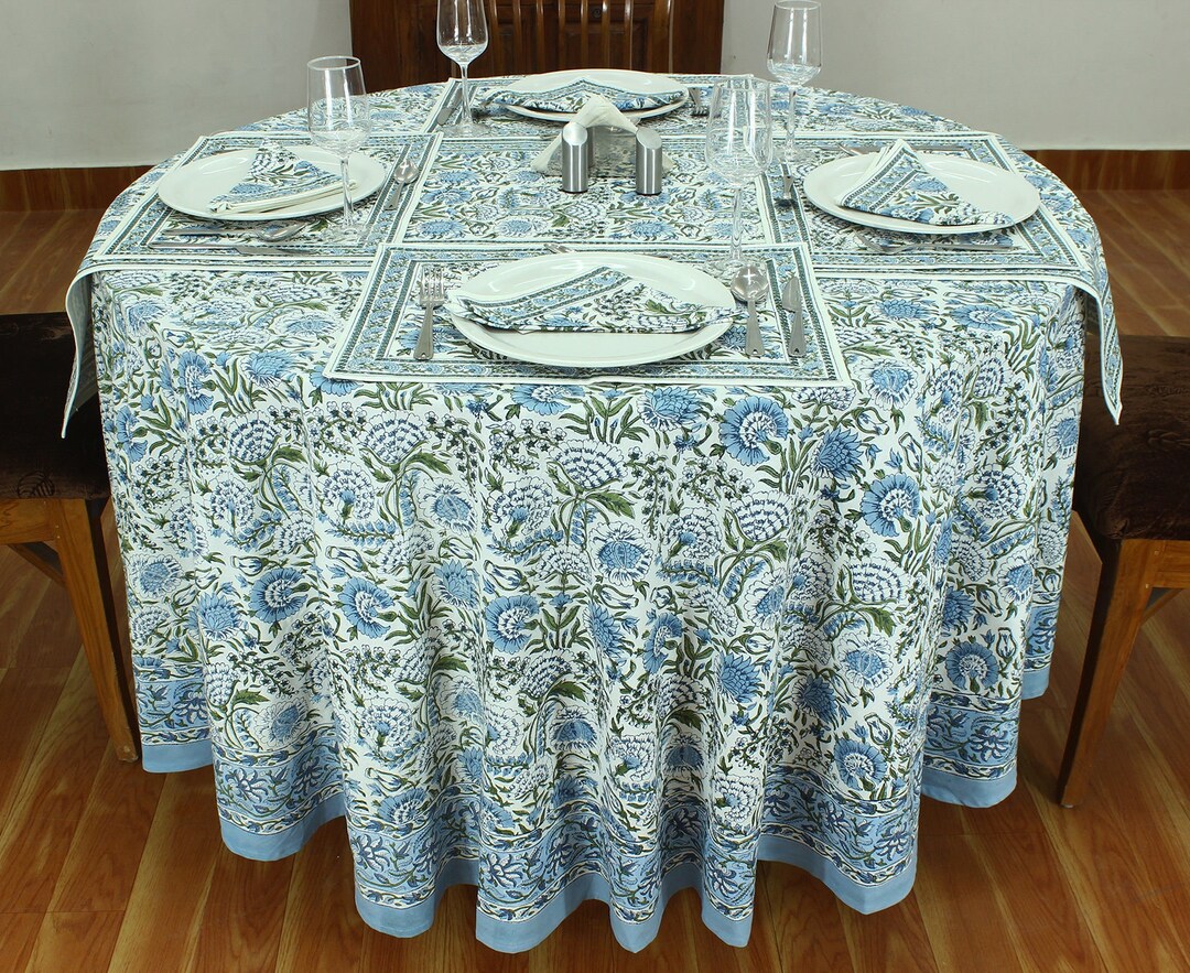 Blue and White Floral Table Cloth Luxury Round Table Cloth - Etsy