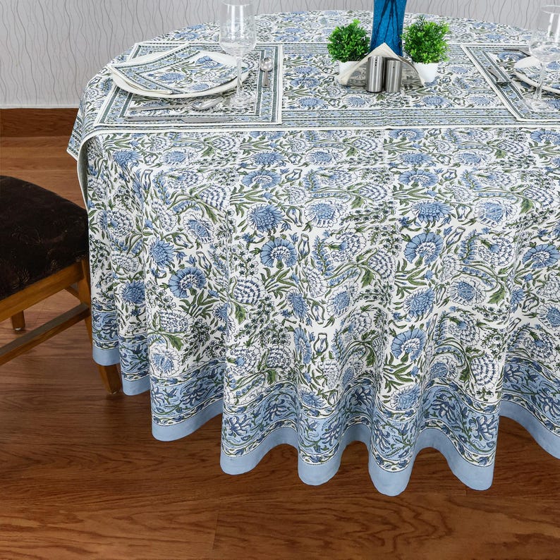 Blue and White Dining Tablecloth, 100% Pure Cotton Table Cover, Wedding ...