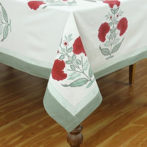 Indian Red Flower Block Print Tablecloth Cotton Table Cover Table ...